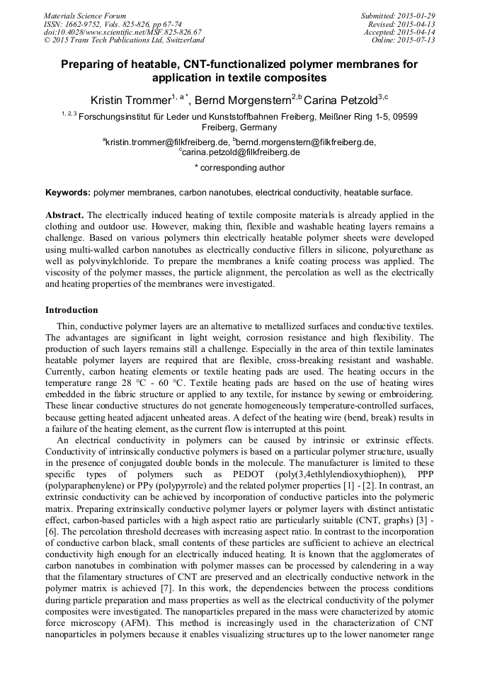 Preparing of Heatable, CNT-Functionalized Polymer Membranes for ...