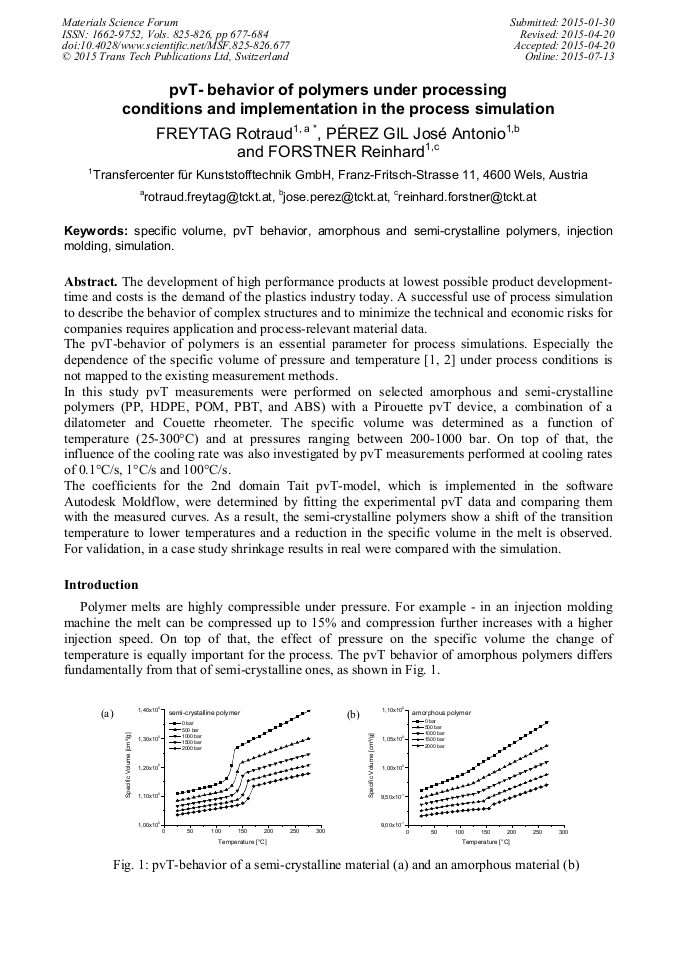 pvT-Behavior of Polymers under Processing Conditions and Implementation ...