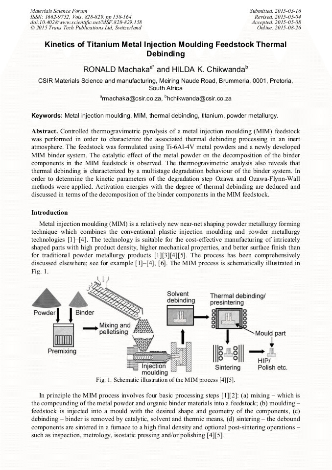 Kinetics of Titanium Metal Injection Moulding Feedstock Thermal ...