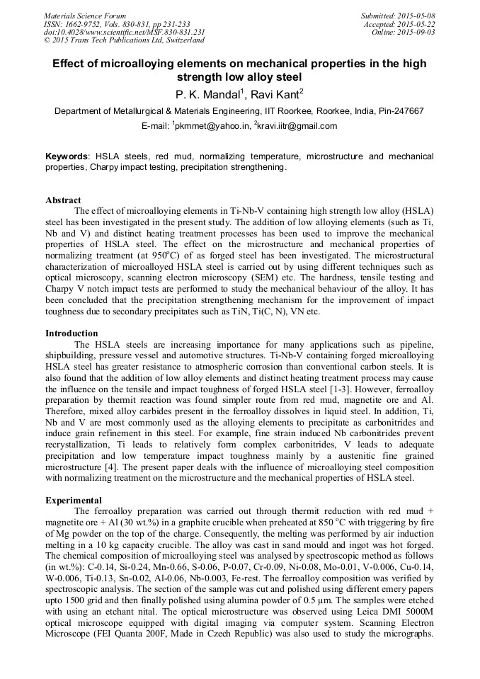 Effect of Microalloying Elements on Mechanical Properties in the High Strength Low Alloy Steel ...