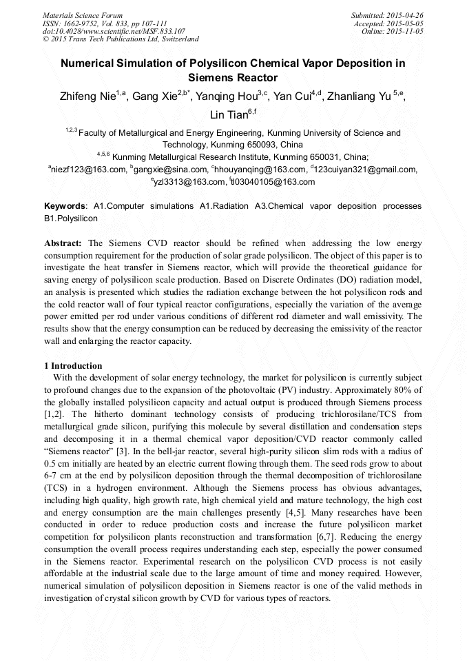 Numerical Simulation of Polysilicon Chemical Vapor Deposition in ...