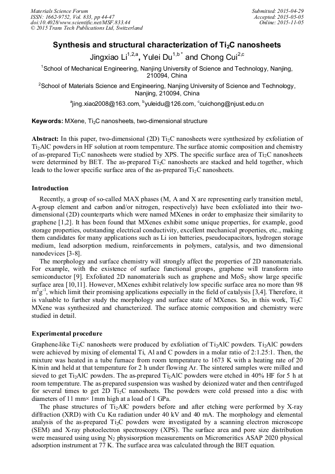 Synthesis and Structural Characterization of Ti2C Nanosheets ...