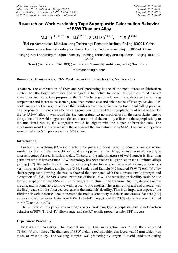 Research on Work Hardening Type Superplastic Deformation Behavior of ...