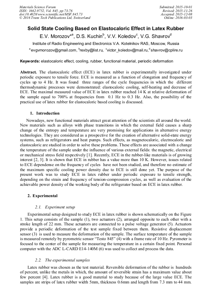 Solid State Cooling Based on Elastocaloric Effect in Latex Rubber ...