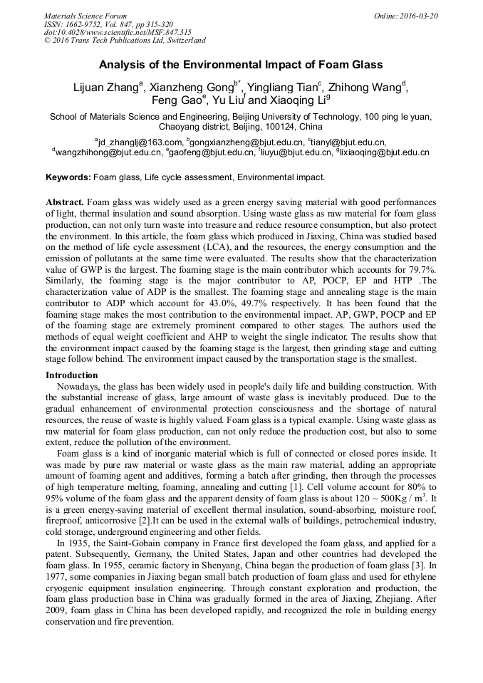 Analysis of the Environmental Impact of Foam Glass | Scientific.Net