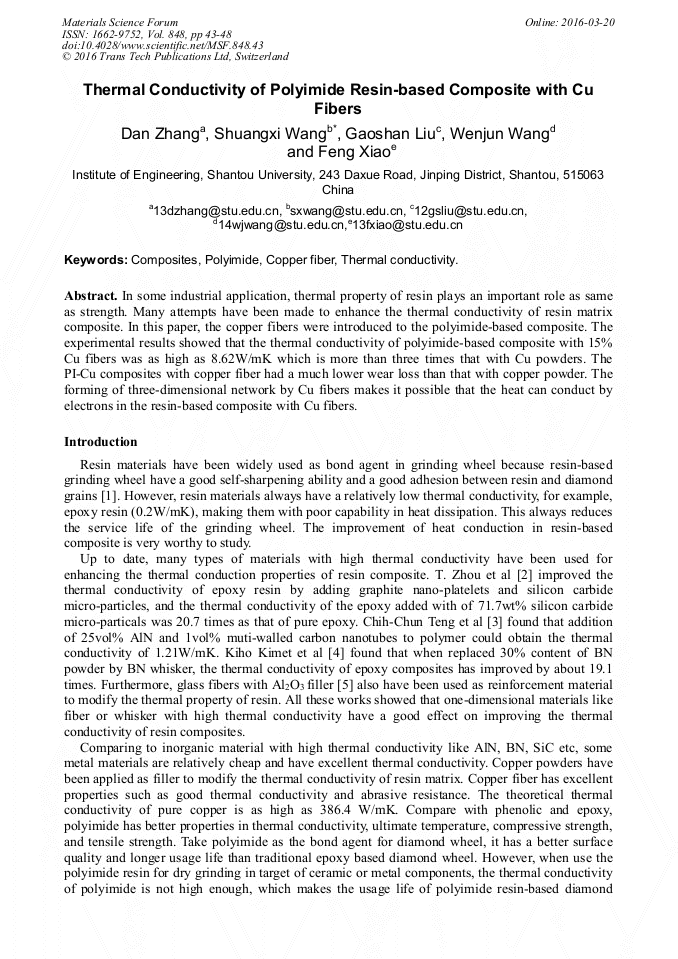 Thermal Conductivity of Polyimide Resin-Based Composite with Cu Fibers ...