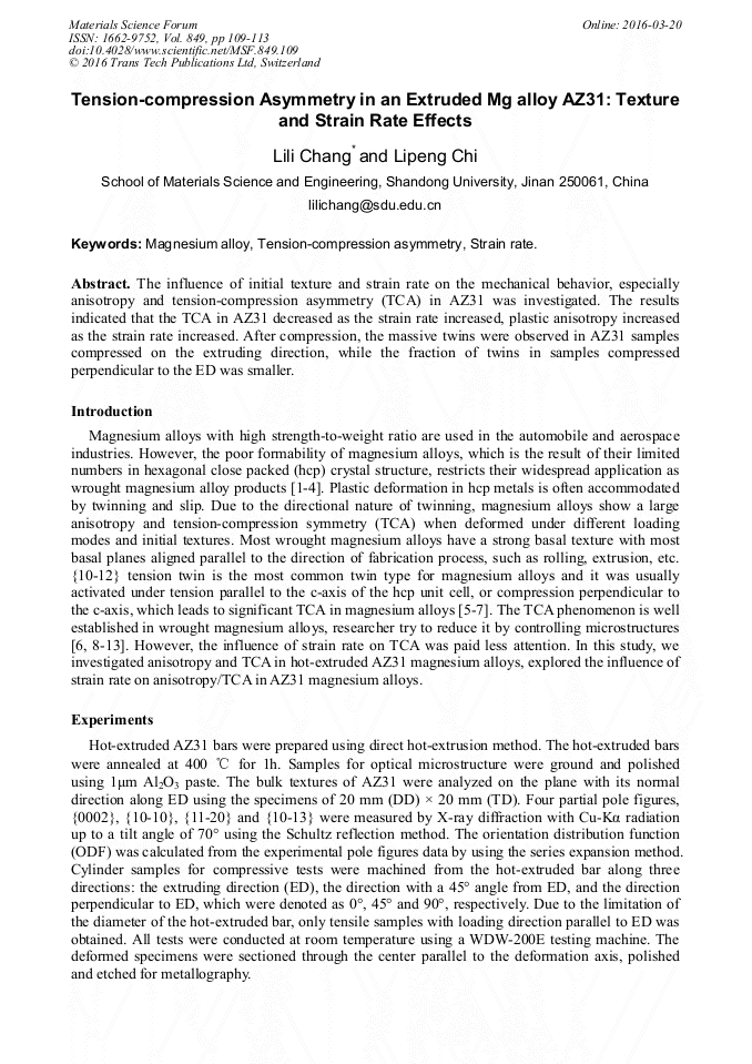 Tension-Compression Asymmetry in an Extruded Mg Alloy AZ31: Texture and ...