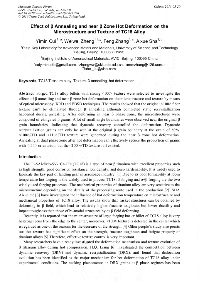 Effect of β Annealing and near β Zone Hot Deformation on the ...