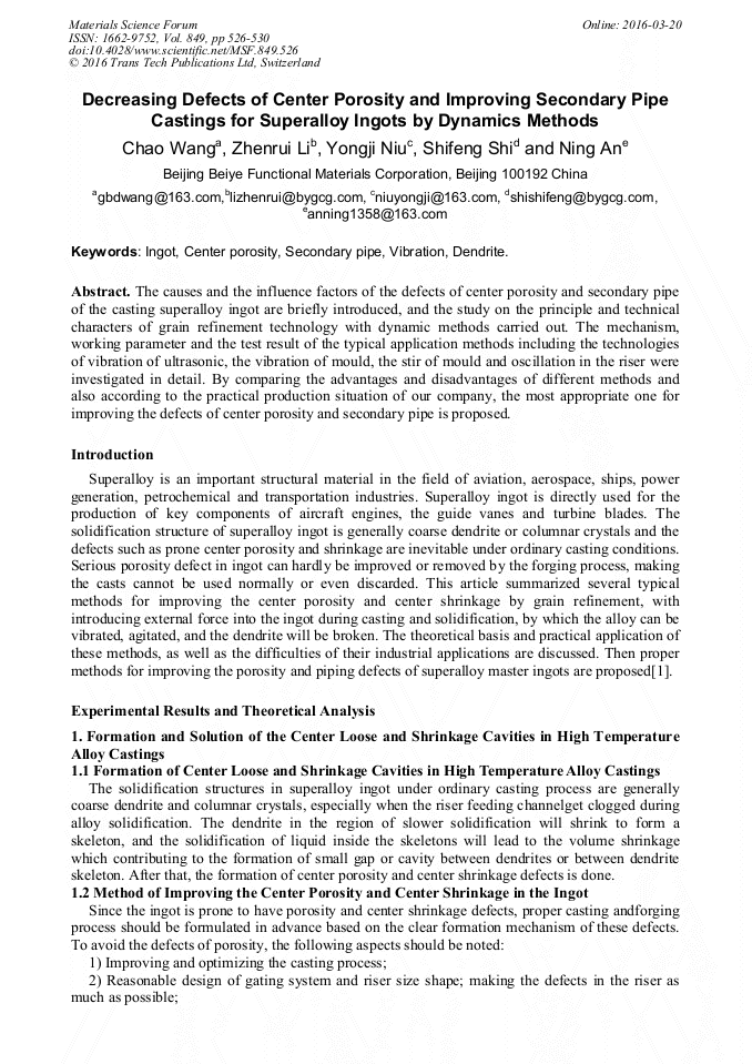 Decreasing Defects of Center Porosity and Improving Secondary Pipe ...