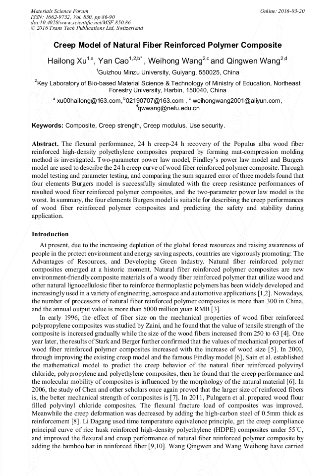 Creep Model of Natural Fiber Reinforced Polymer Composite | Scientific.Net