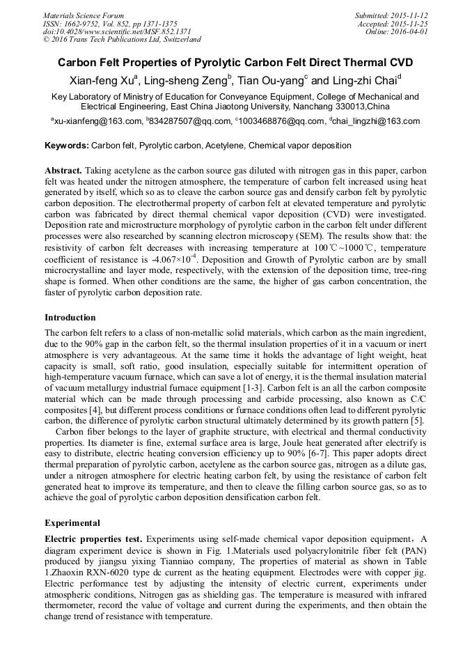 Carbon Felt Properties of Pyrolytic Carbon Felt Direct Thermal CVD ...