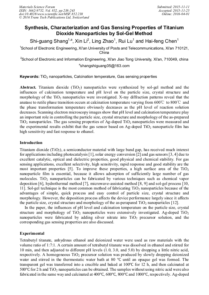 Synthesis, Characterization and Gas Sensing Properties of Titanium ...