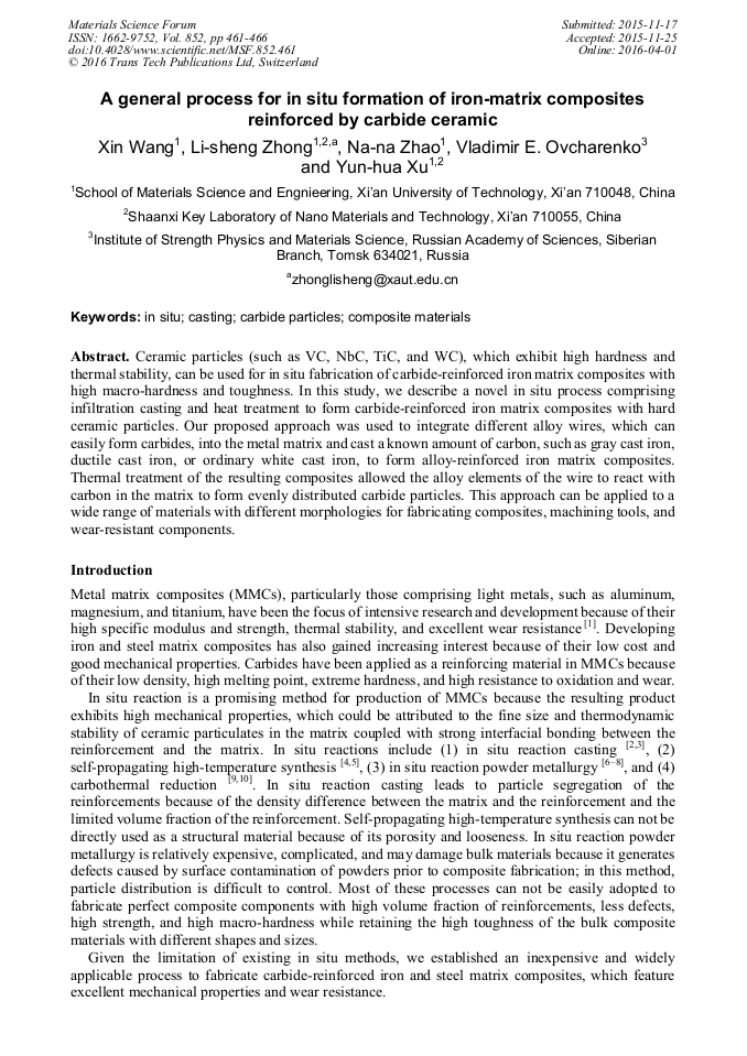 A General Process for In Situ Formation of Iron-Matrix Composites ...