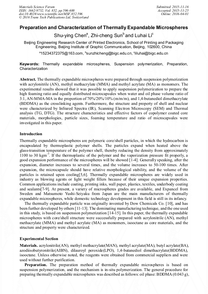 Preparation and Characterization of Thermally Expandable Microspheres ...