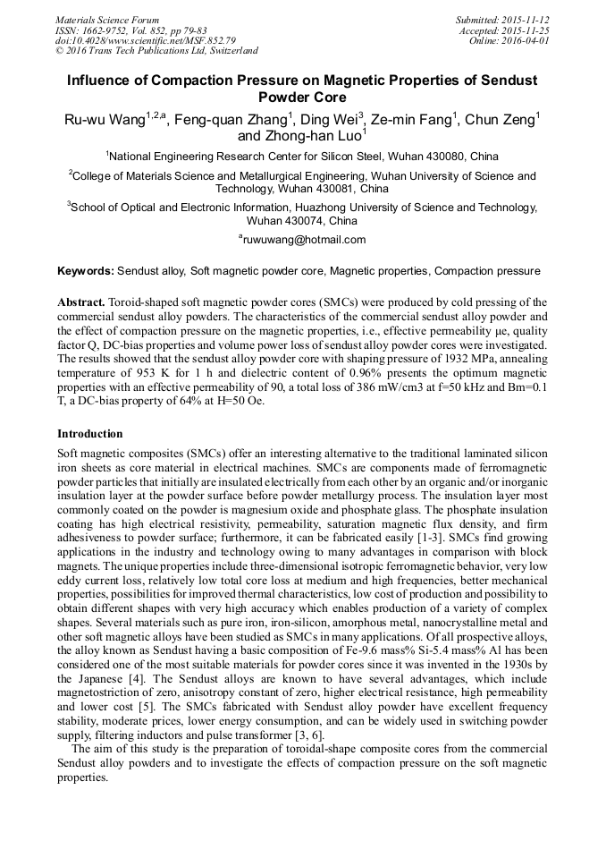 Influence of Compaction Pressure on Magnetic Properties of Sendust ...