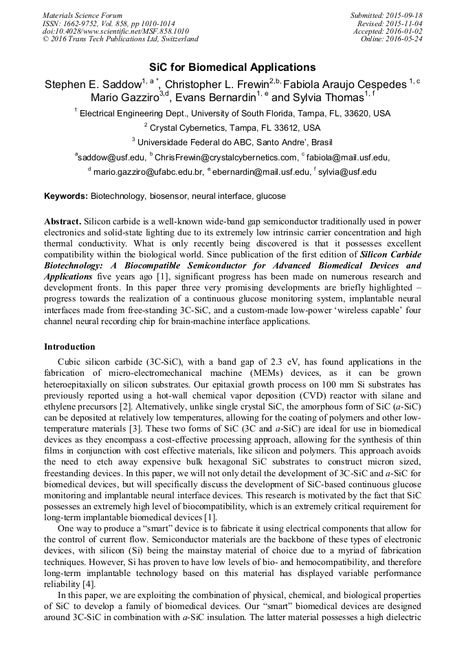 SiC for Biomedical Applications | Scientific.Net