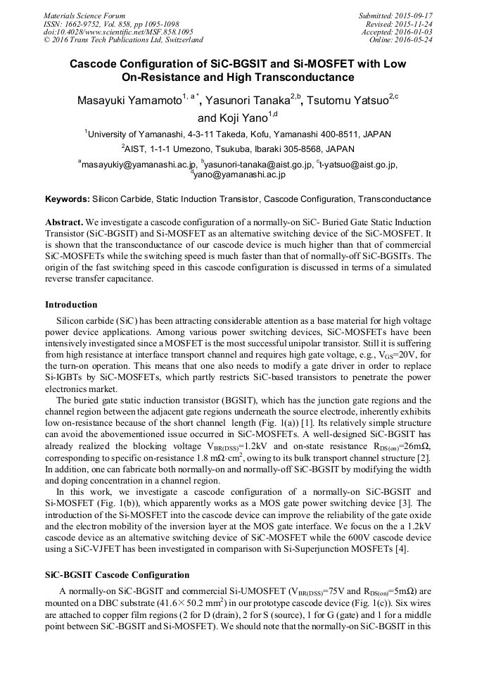 Cascode Configuration of SiC-BGSIT and Si-MOSFET with Low On-Resistance ...