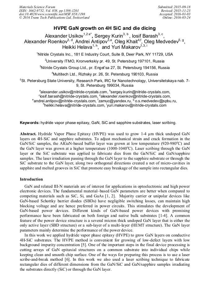 HVPE GaN Growth on 4H SiC and Die Dicing | Scientific.Net