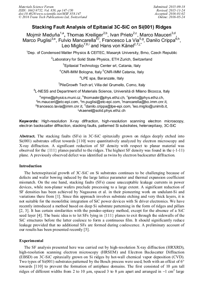 Stacking Fault Analysis of Epitaxial 3C-SiC on Si(001) Ridges ...