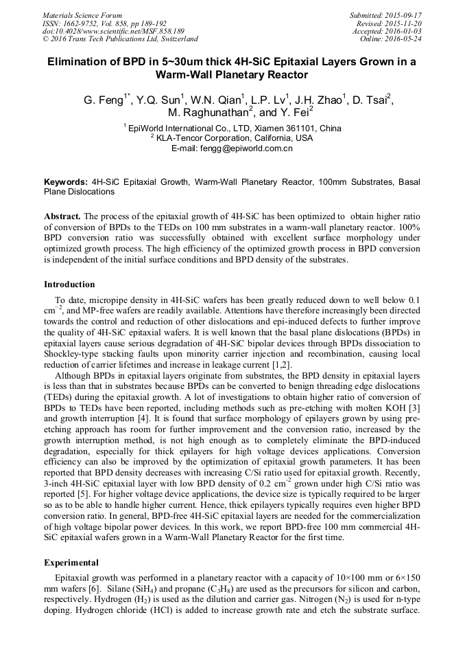 Elimination of BPD in 5~30um Thick 4H-SiC Epitaxial Layers Grown in a ...