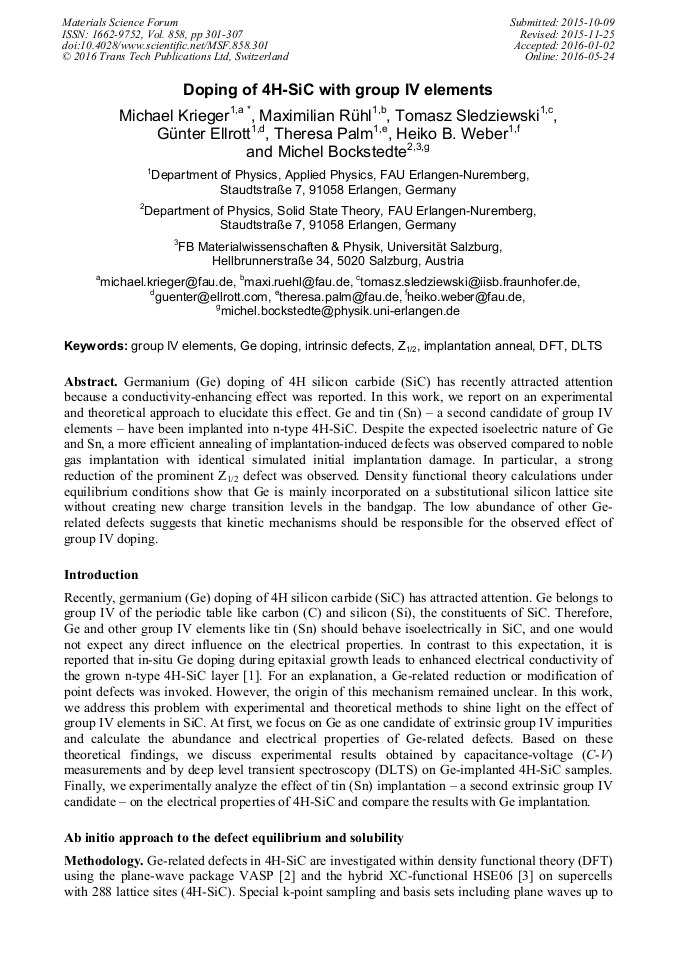 Doping of 4H-SiC with Group IV Elements | Scientific.Net