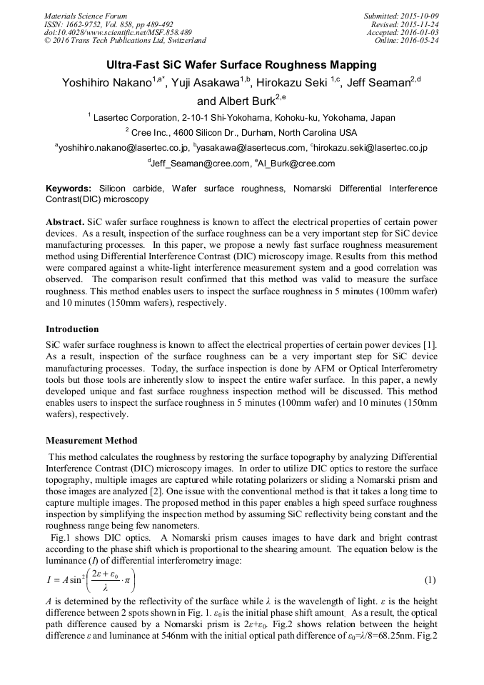 Ultra-Fast SiC Wafer Surface Roughness Mapping | Scientific.Net