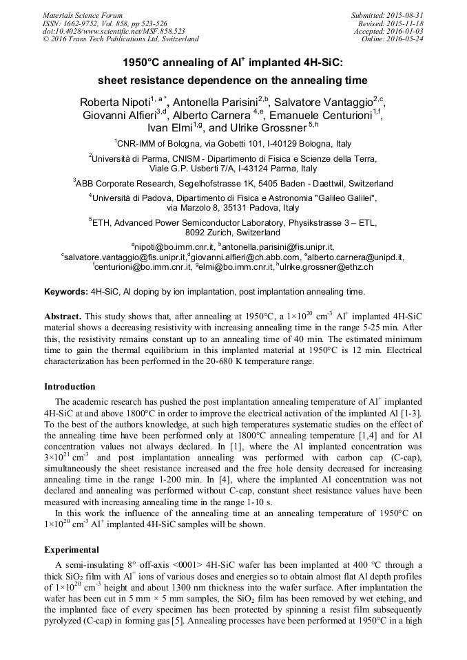 1950°C Annealing of Al+ Implanted 4H-SiC: Sheet Resistance Dependence ...