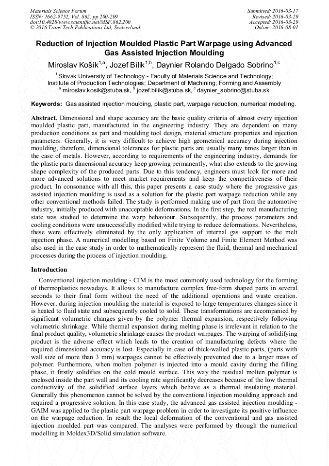 Reduction of Injection Moulded Plastic Part Warpage Using Advanced Gas ...