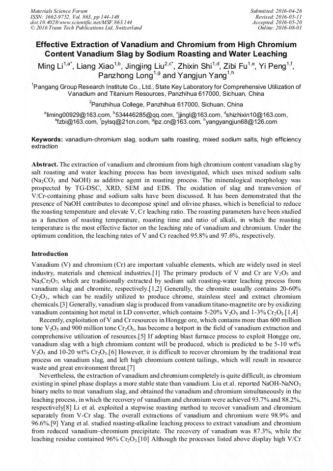 Effective Extraction of Vanadium and Chromium from High Chromium ...