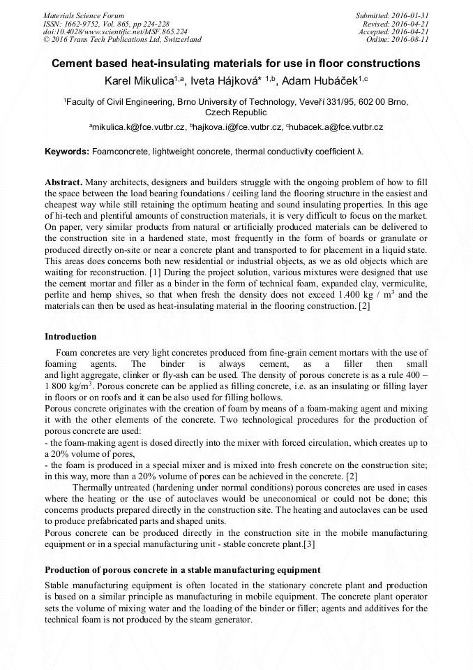 Cement Based Heat-Insulating Materials for Use in Floor Constructions ...