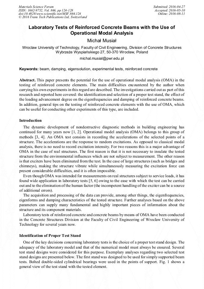 Laboratory Tests of Reinforced Concrete Beams with the Use of ...