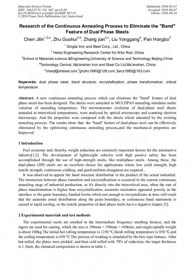 Research of the Continuous Annealing Process to Eliminate the "Band ...