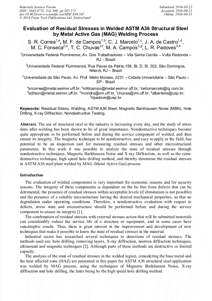 Evaluation of Residual Stresses in Welded ASTM A36 Structural Steel by ...