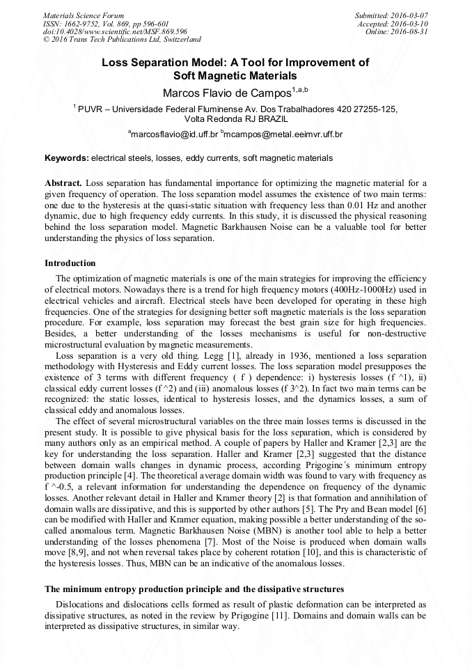 Loss Separation Model: A Tool for Improvement of Soft Magnetic ...
