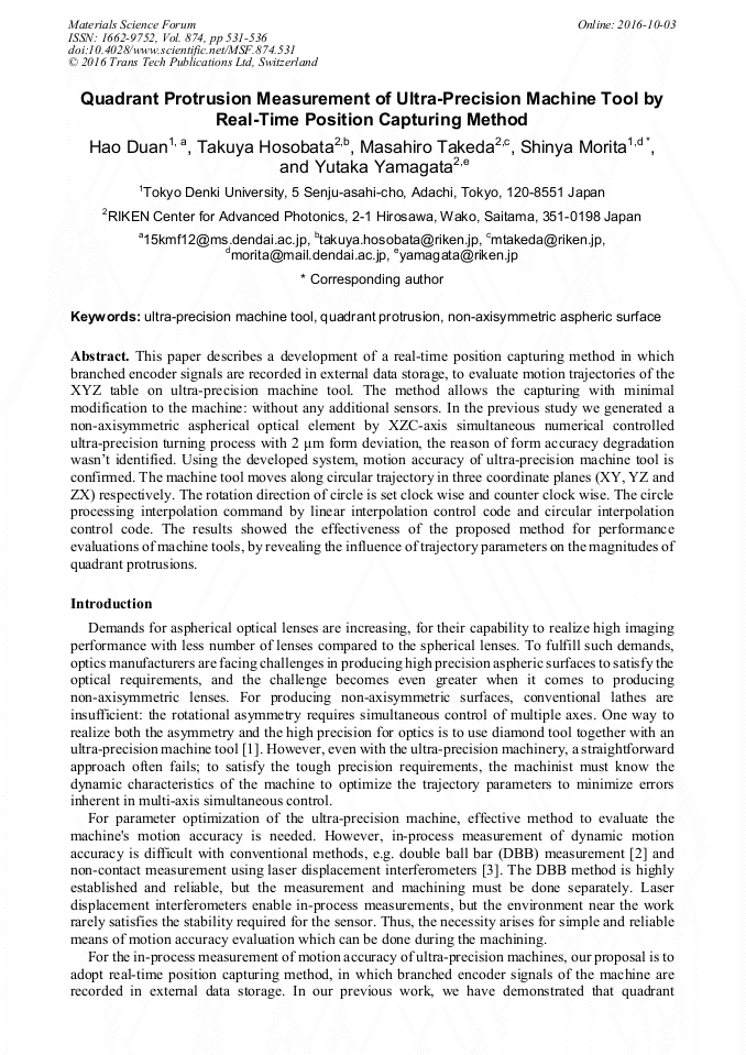 Quadrant Protrusion Measurement of Ultra-Precision Machine Tool by Real ...