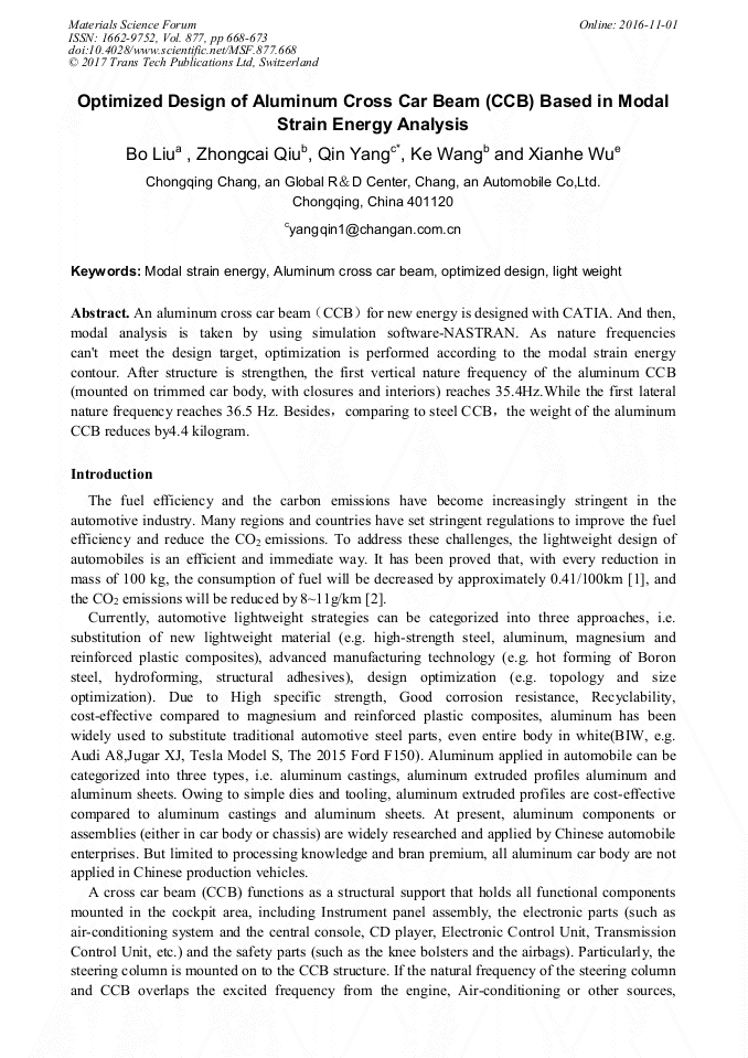 Optimized Design of Aluminum Cross Car Beam (CCB) Based in Modal Strain ...