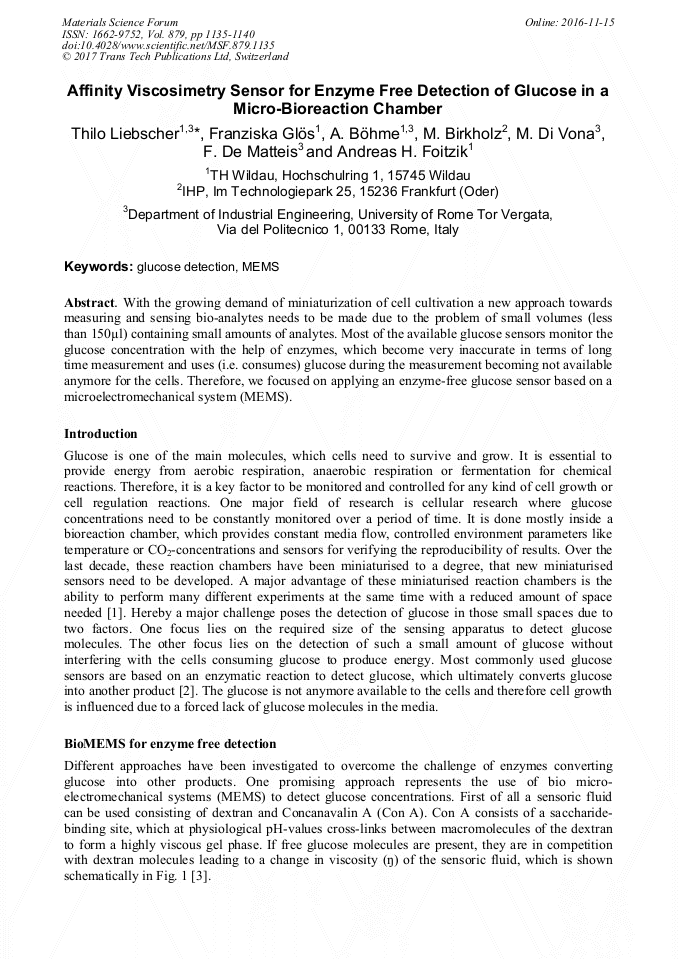 Affinity Viscosimetry Sensor for Enzyme Free Detection of Glucose in a ...