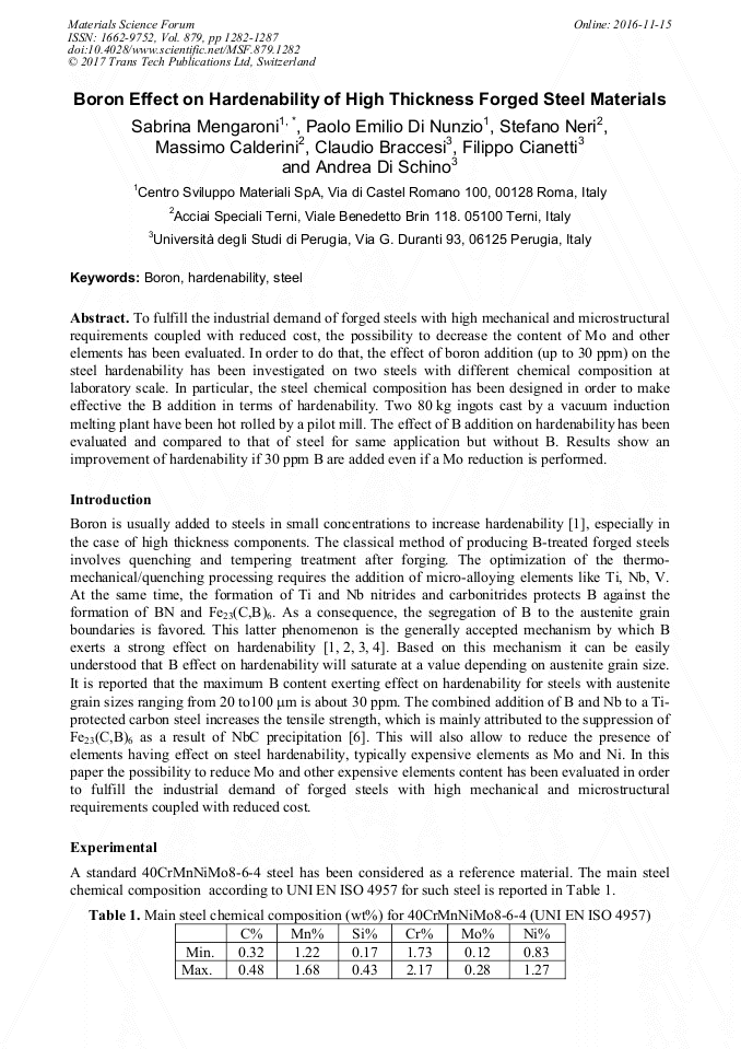 Boron Effect on Hardenability of High Thickness Forged Steel Materials ...