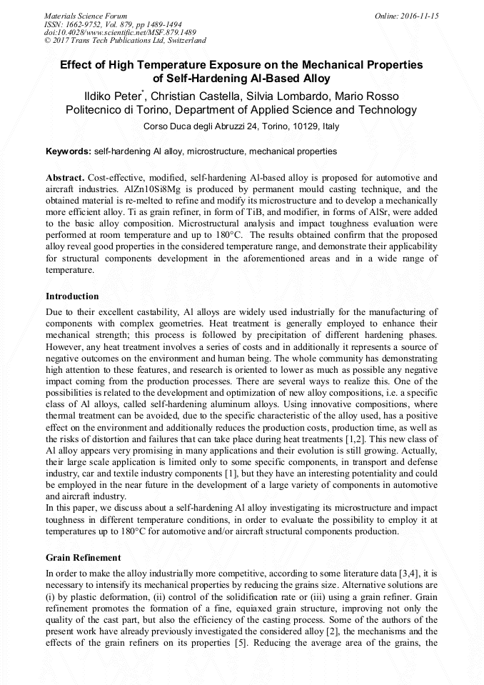 Effect of High Temperature Exposure on the Mechanical Properties of ...