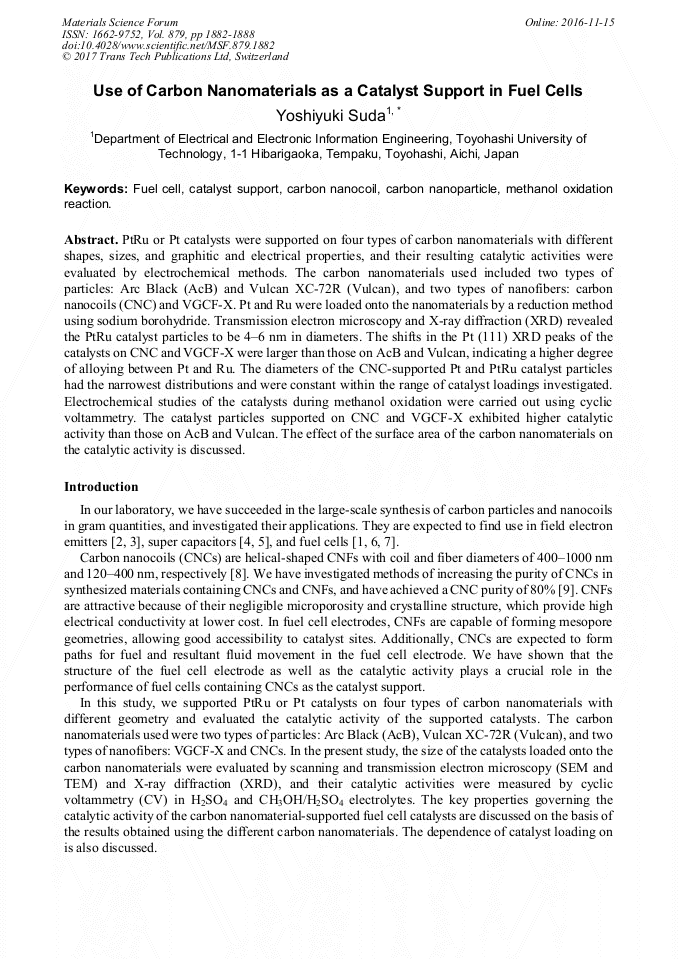 Use of Carbon Nanomaterials as a Catalyst Support in Fuel Cells ...