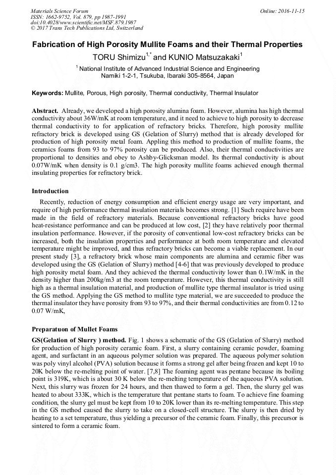 Fabrication of High Porosity Mullite Foams and their Thermal Properties ...