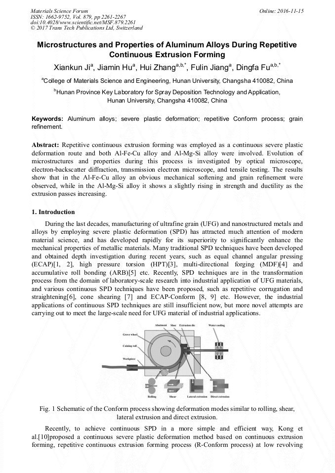 Microstructures and Properties of Aluminum Alloys during Repetitive ...