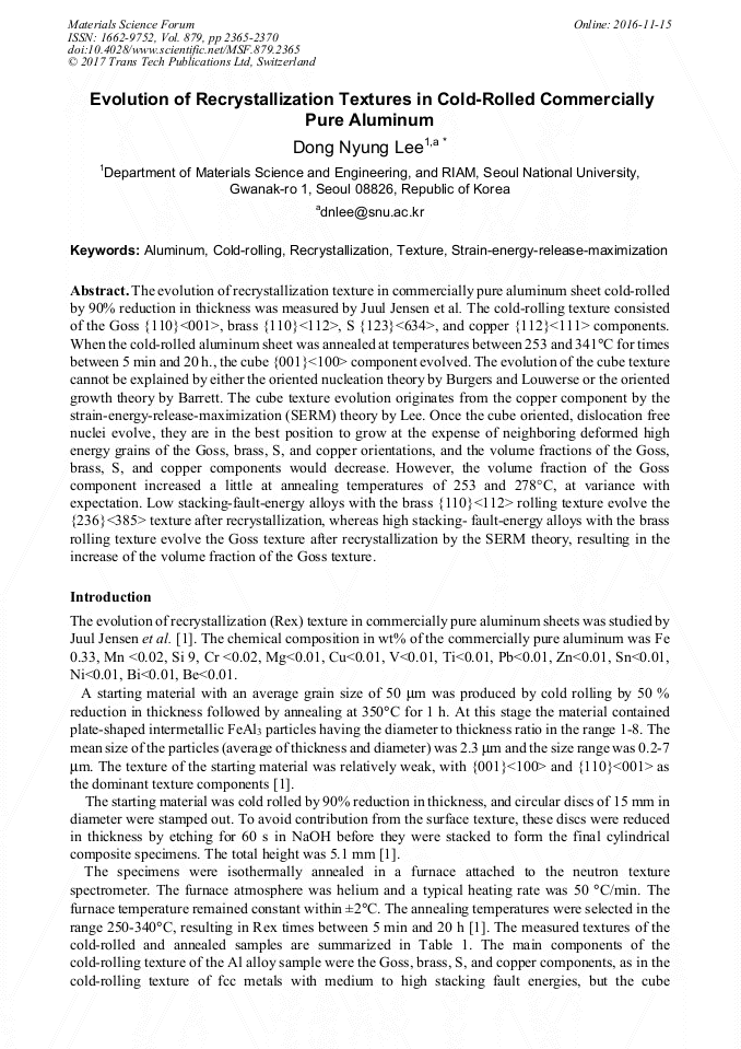 Evolution of Recrystallization Textures in Cold-Rolled Commercially ...
