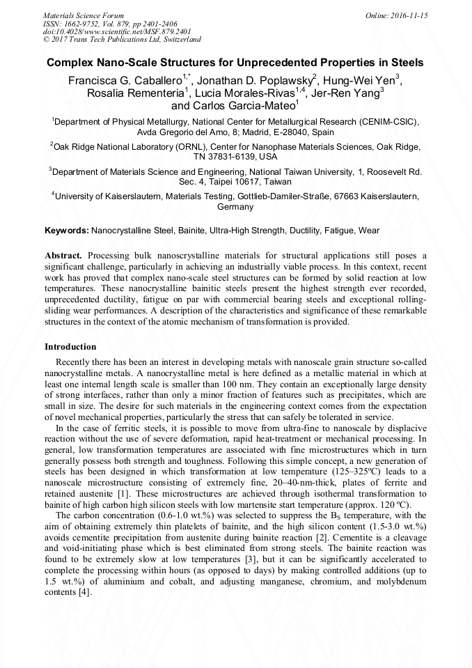 Complex Nano-Scale Structures for Unprecedented Properties in Steels ...
