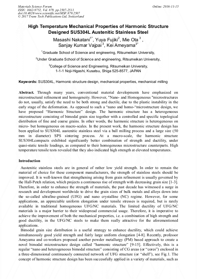 High Temperature Mechanical Properties of Harmonic Structure Designed ...