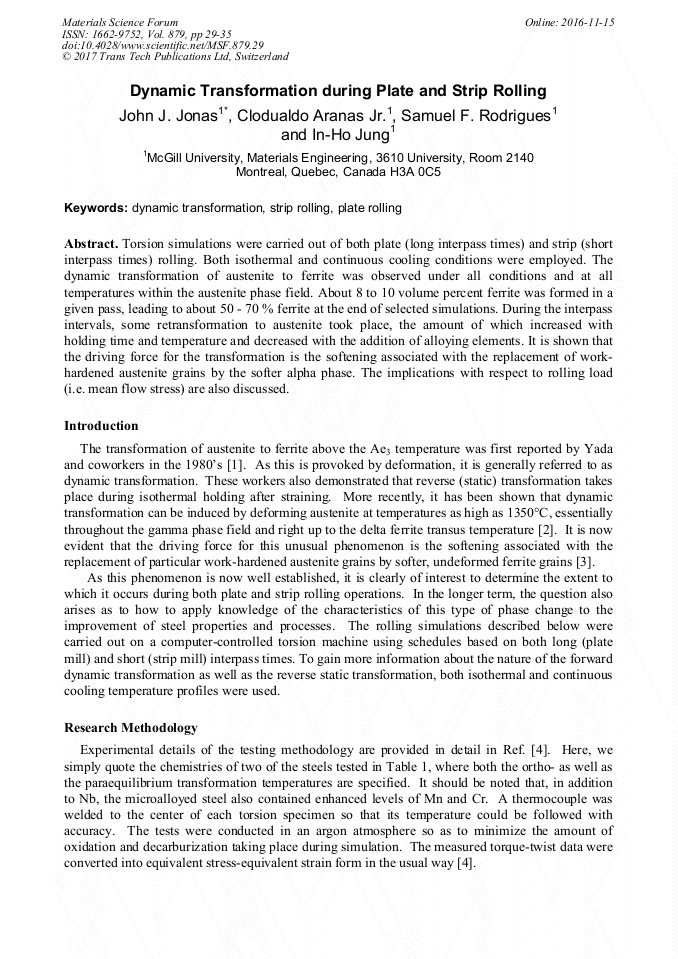Dynamic Transformation during Plate and Strip Rolling | Scientific.Net