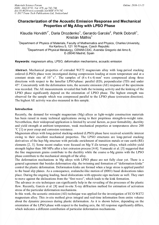 Characterization of the Acoustic Emission Response and Mechanical ...