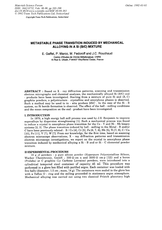 Metastable Phase Transition Induced by Mechanical Alloying in a Si (B/C ...