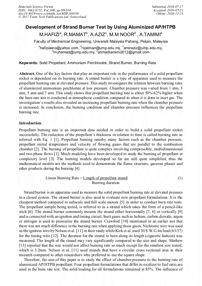 Development of Strand Burner Test by Using Aluminized AP/HTPB ...