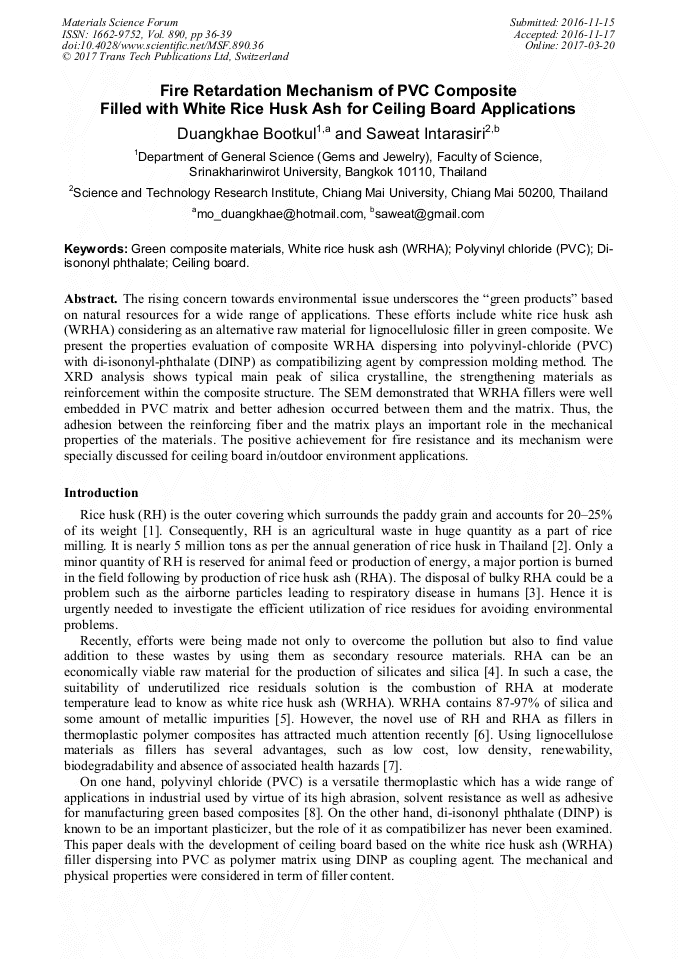 Fire Retardation Mechanism of PVC Composite Filled with White Rice Husk ...